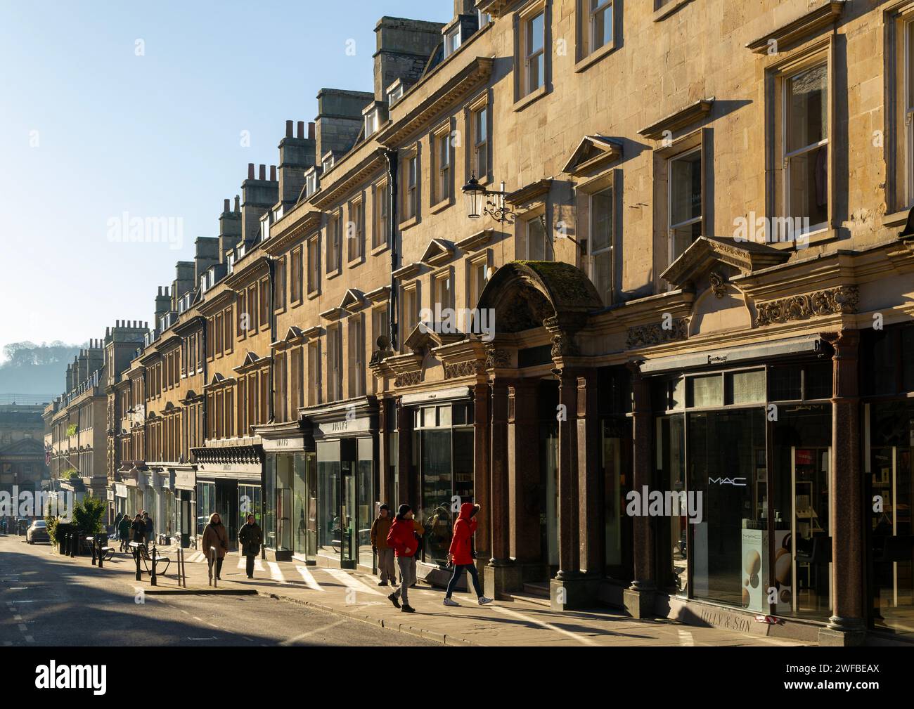Shops in Georgian buildings of Milsom Street, Bath, Somerset, England ...
