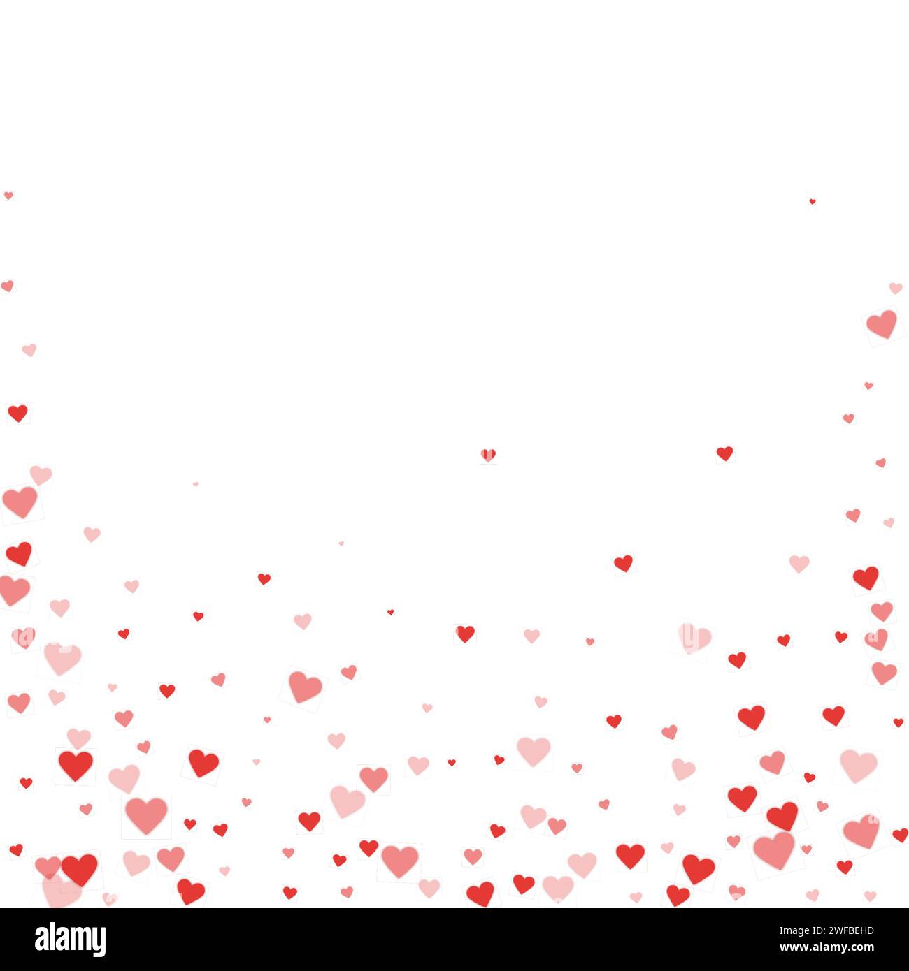Heart confetti valentine overlay. Red hearts scattered on white ...