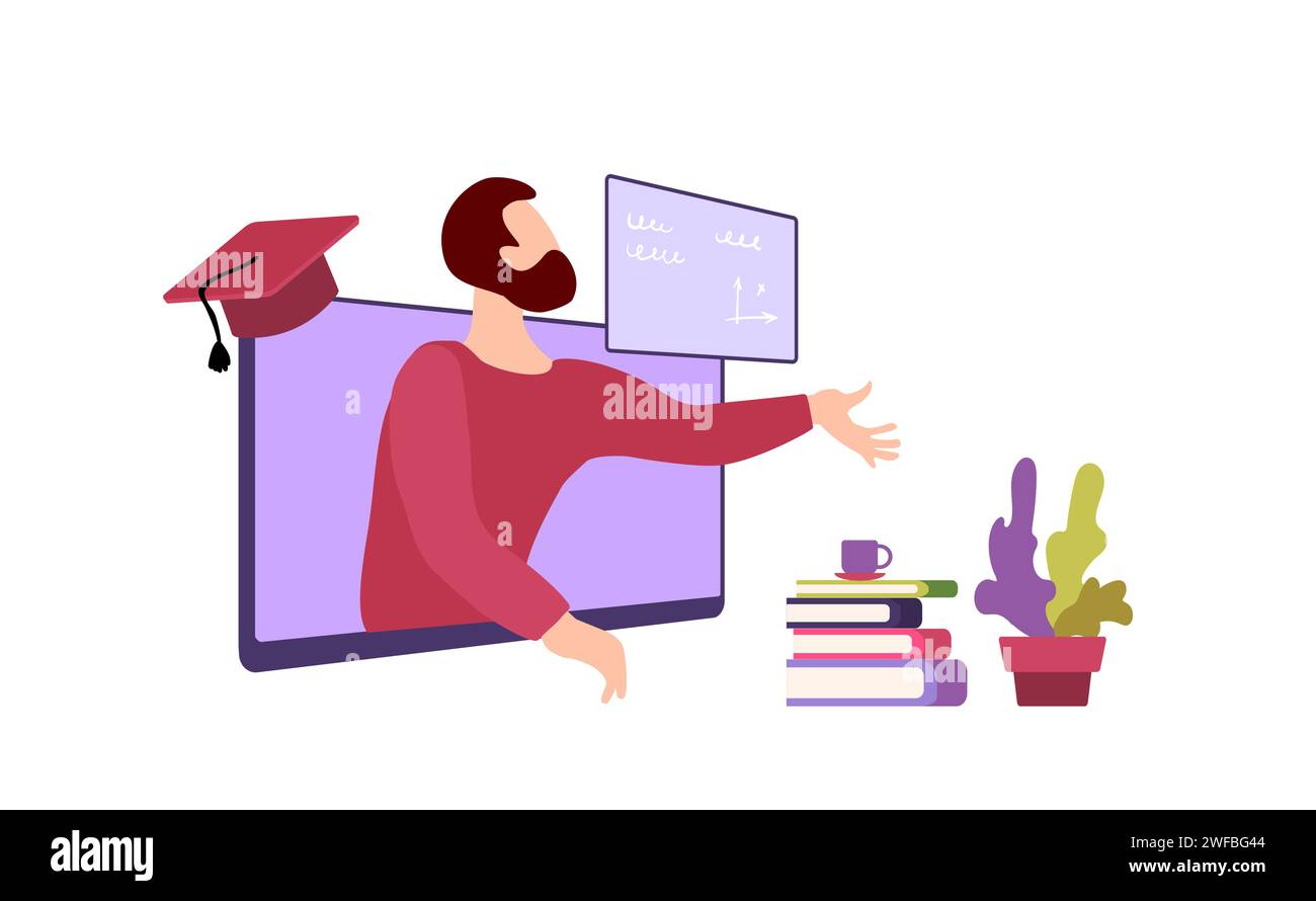 The professor is teaching a lesson online. Online learning. Inspired ...