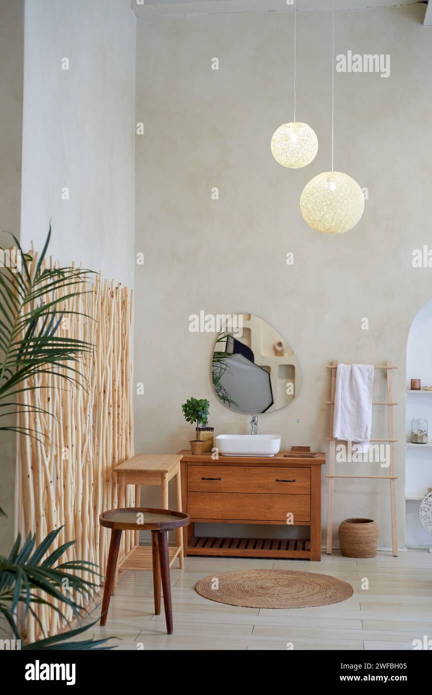 Large thatched ceiling lamp. Loft style. High ceilings with rails ...