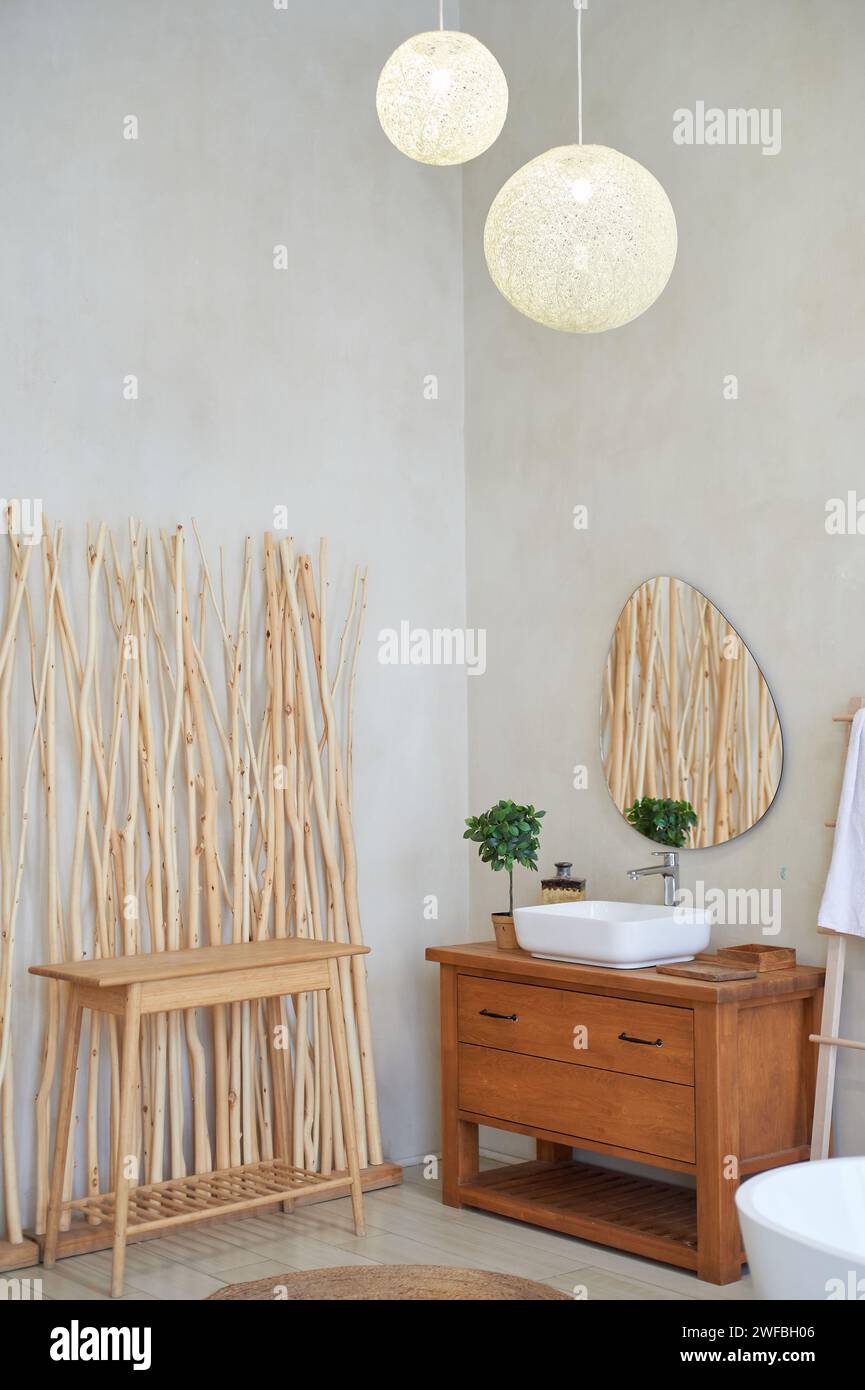 Large thatched ceiling lamp. Loft style. High ceilings with rails ...