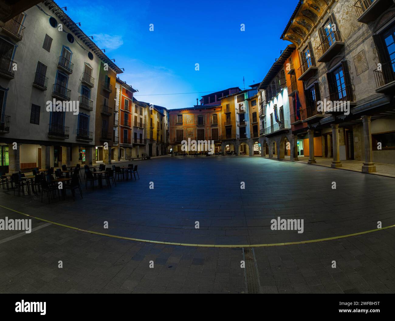 Plaza Mayor, main square of Graus, Aragon, Spain Neoclassical-Style ...