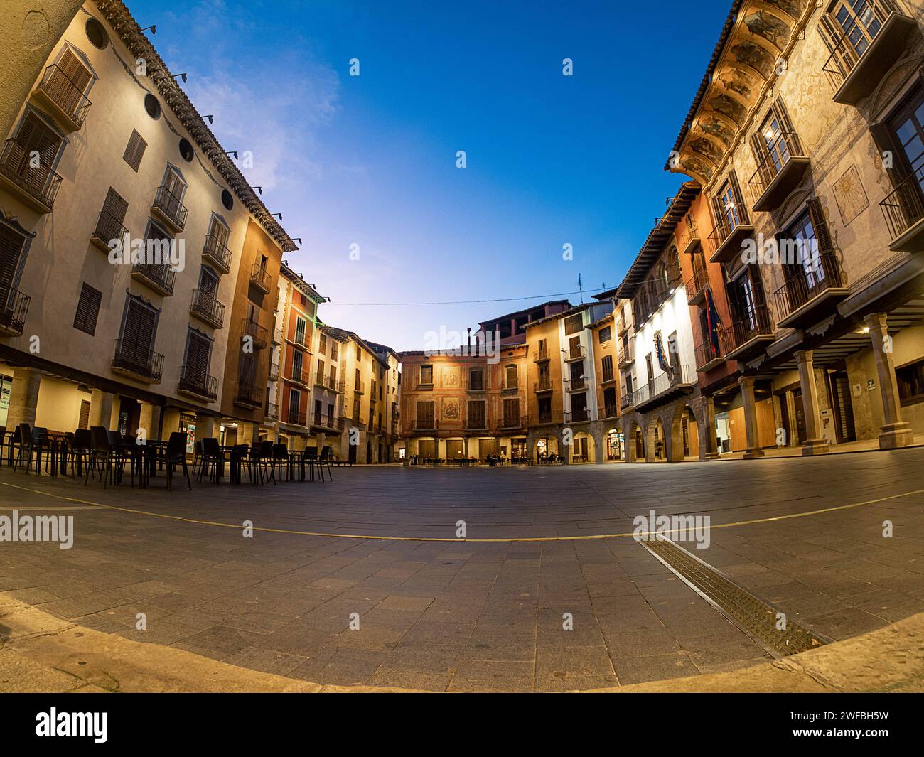 Plaza Mayor, main square of Graus, Aragon, Spain Neoclassical-Style ...