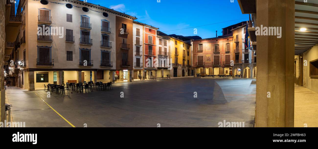 Plaza Mayor, main square of Graus, Aragon, Spain Neoclassical-Style ...