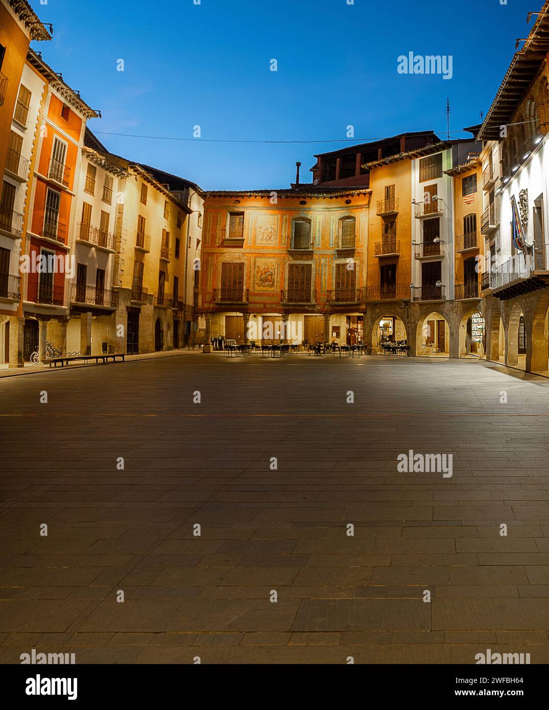 Plaza Mayor, main square of Graus, Aragon, Spain Neoclassical-Style ...