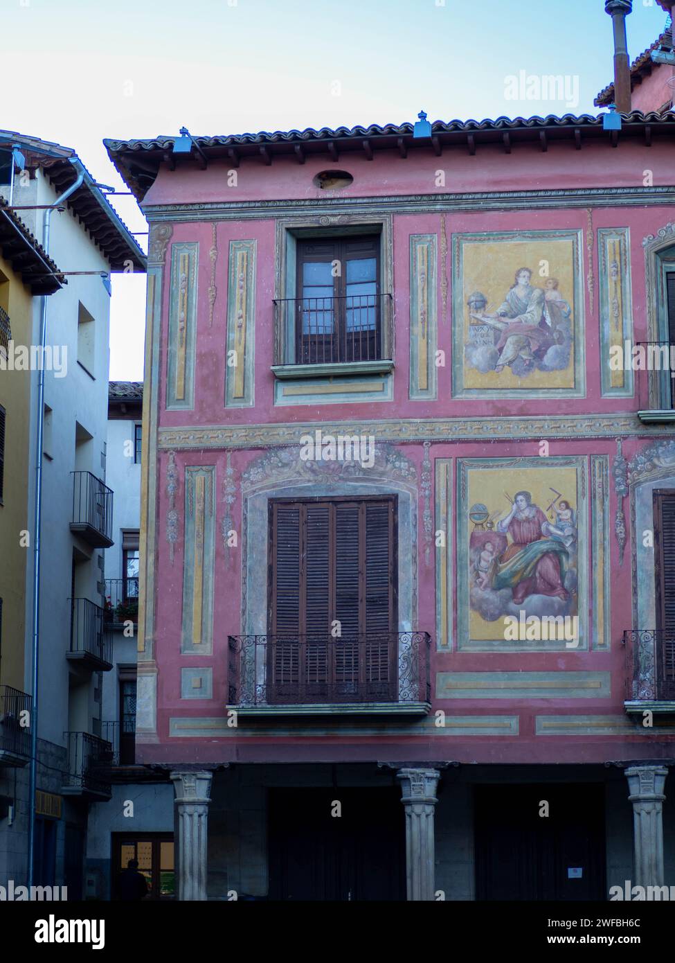 Plaza Mayor, main square of Graus, Aragon, Spain Neoclassical-Style ...