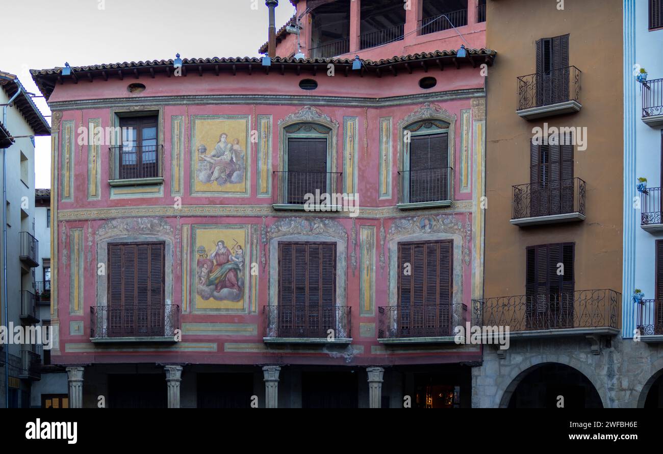 Plaza Mayor, main square of Graus, Aragon, Spain Neoclassical-Style ...