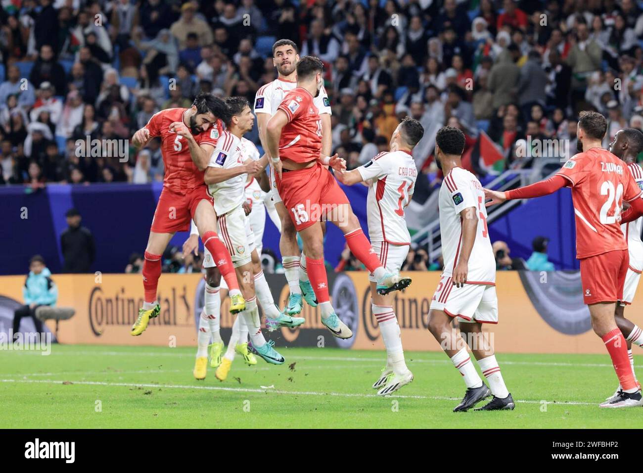 Al Wakrah, Qatar. 18th Jan, 2024. Mohammed Saleh (5) and Michel ...