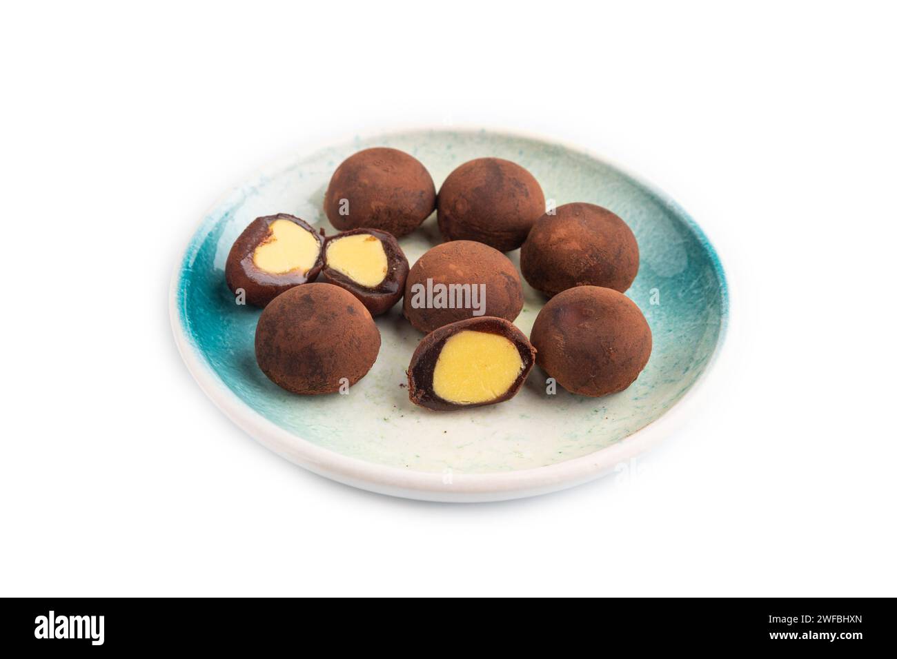 Japanese rice sweet buns chocolate mochi filled with cream isolated on ...