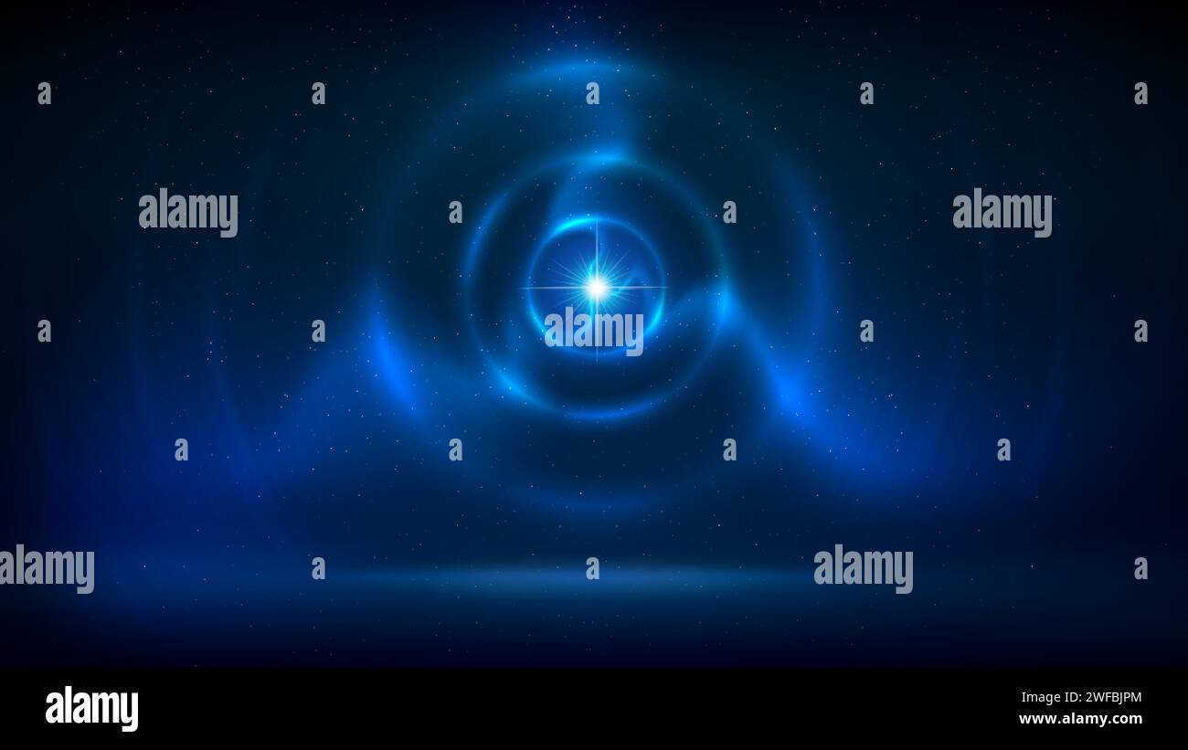 Stage with blue circular lighting background, electric discharge, arc ...