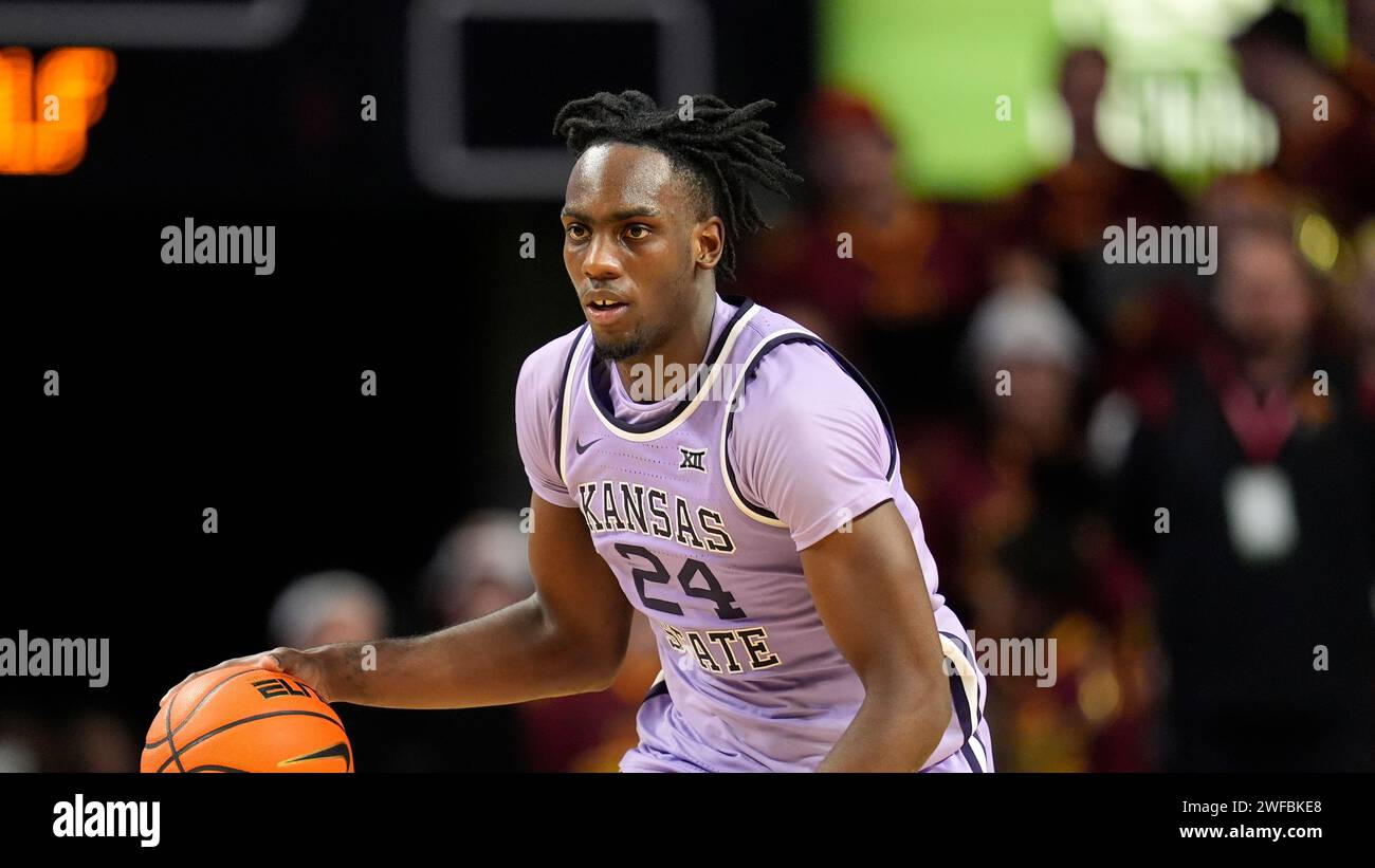 Kansas State forward Arthur Kaluma (24) drives up court during the ...