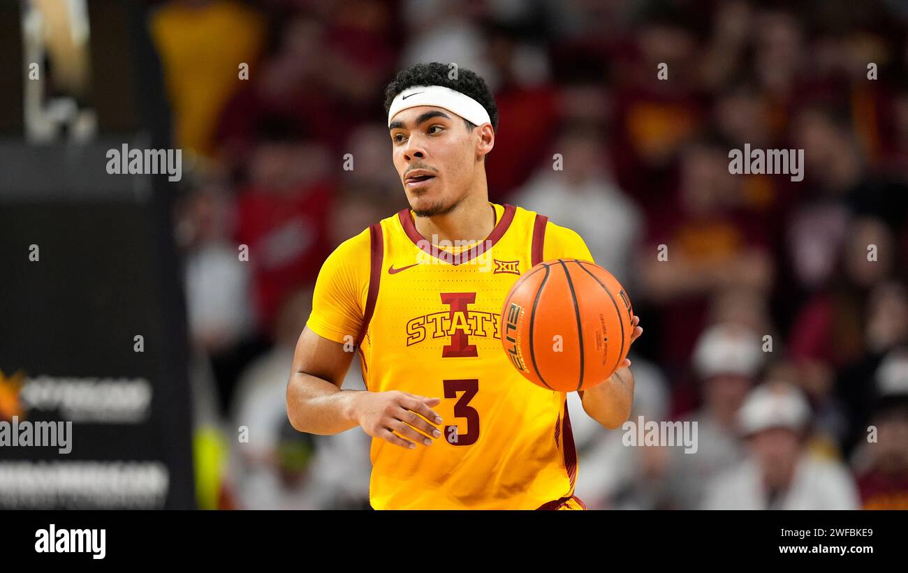 Iowa State guard Tamin Lipsey (3) drives up court during the second ...