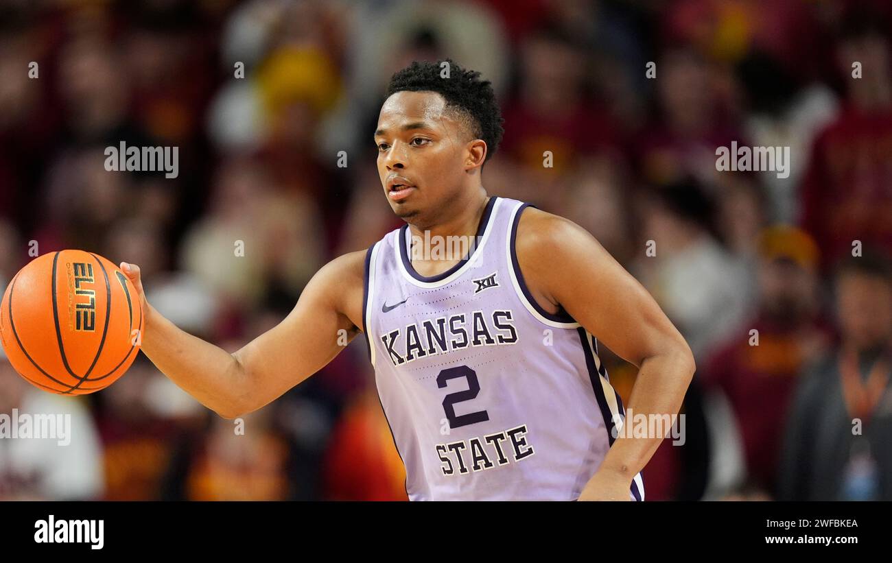 Kansas State guard Tylor Perry (2) drives up court during the first ...