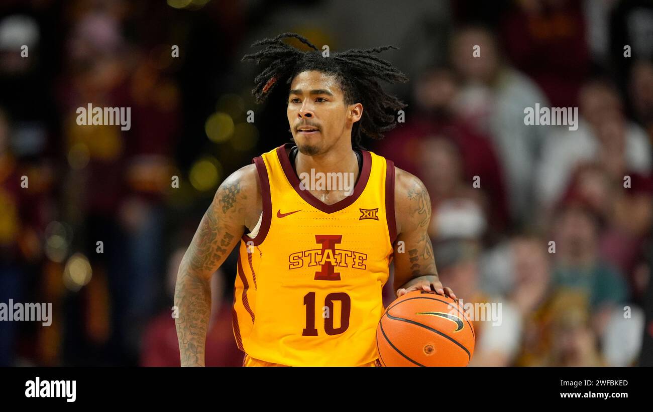 Iowa State guard Keshon Gilbert (10) drives up court during the second ...