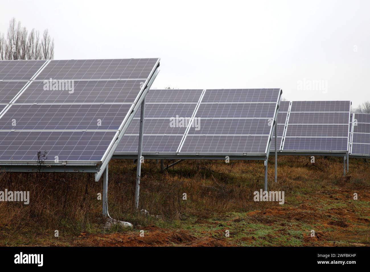 Solar panel. Solar panels installed in a rural area. Solar power plant in a field. Solar panel ...