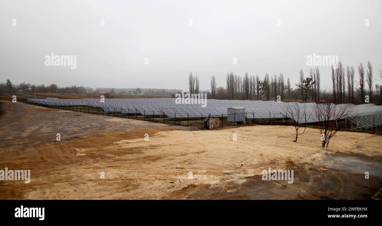 Solar panel. Solar panels installed in a rural area. Solar power plant ...