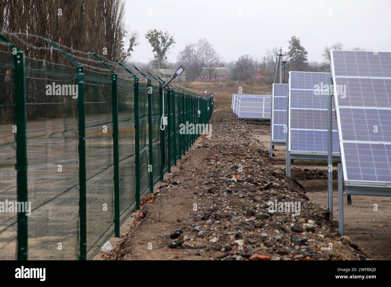 Solar panel. Solar panels installed in a rural area. Solar power plant ...