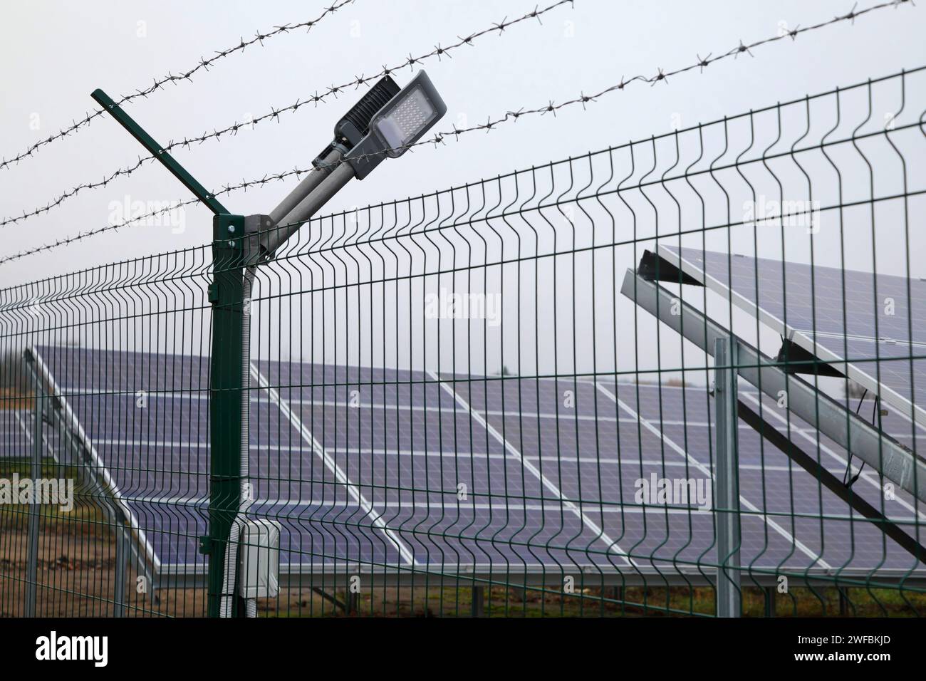 Solar panel. Solar panels installed in a rural area. Solar power plant ...