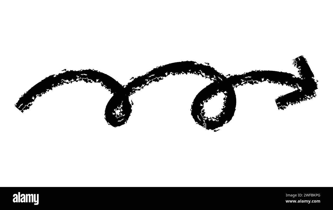 Hand drawn crayon chalk charcoal line arrows set. curvy and wavy arrows ...