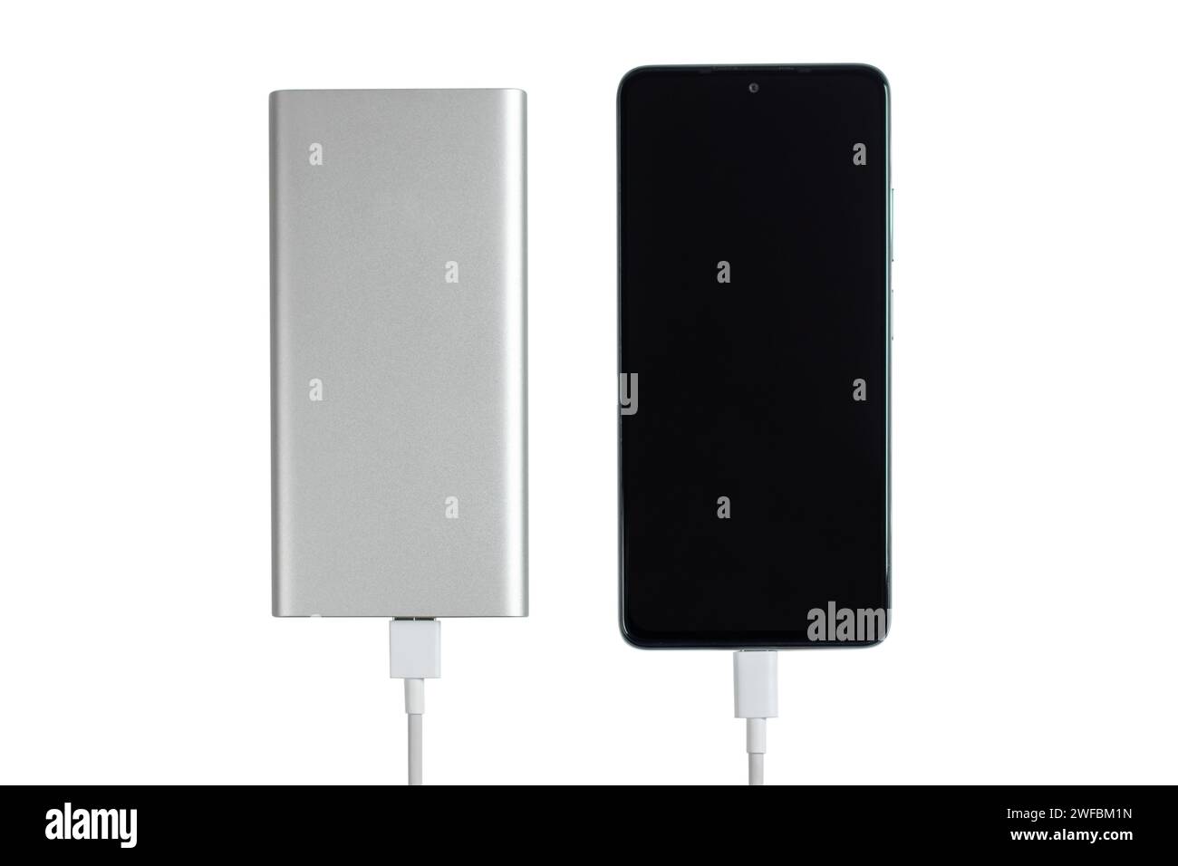 Smartphone charger with powerbank on white background Stock Photo - Alamy