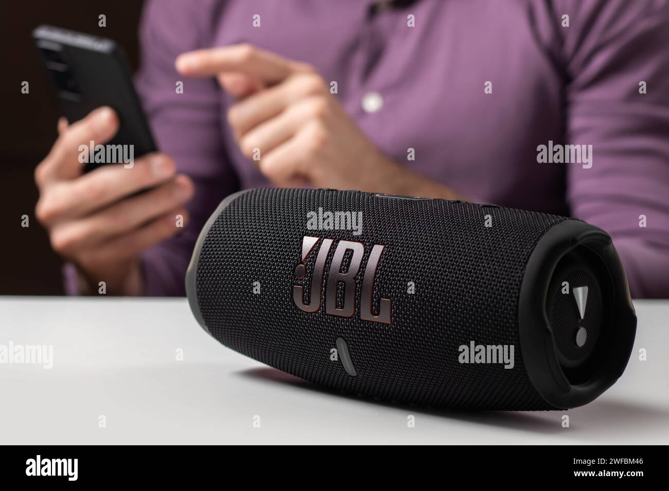 Dnioro Ukraine. 27 january 2023: Bluetooth speaker JBL Charge 5 with ...