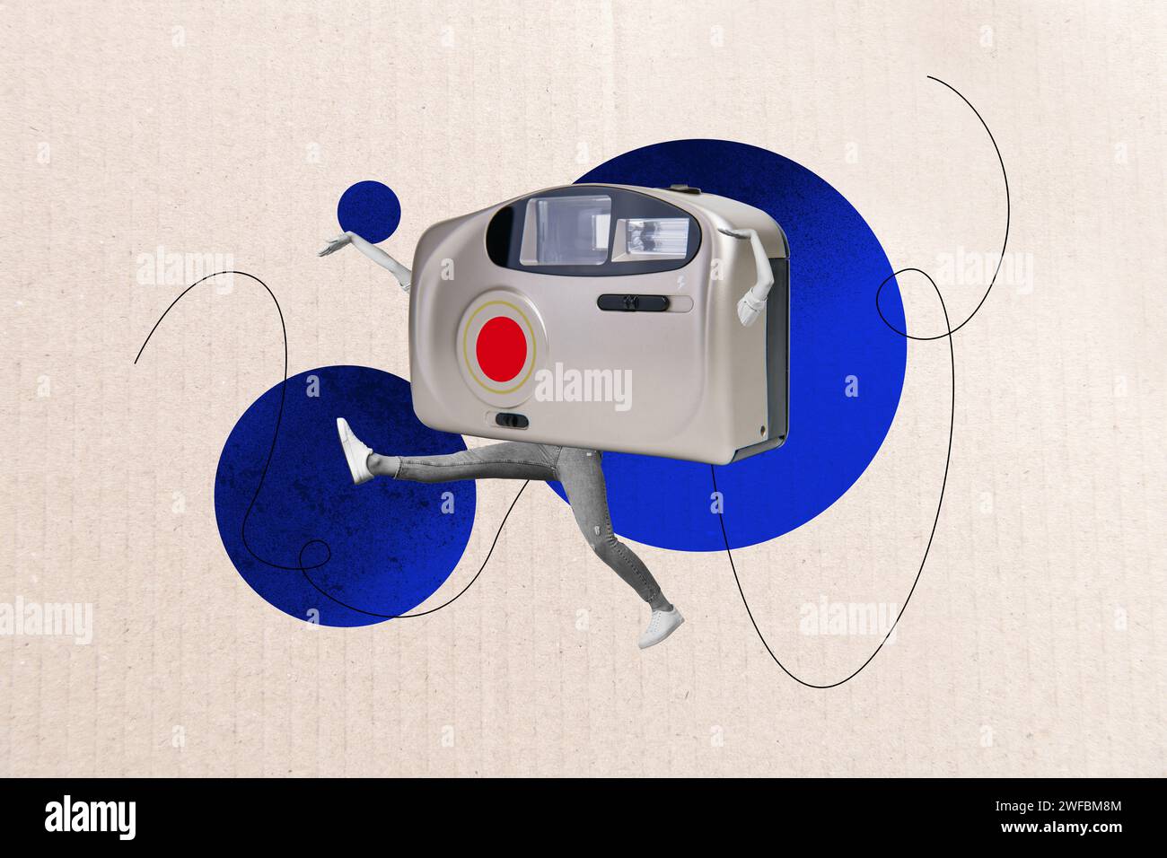 Magazine picture sketch collage image of old obsolete camera walking ...