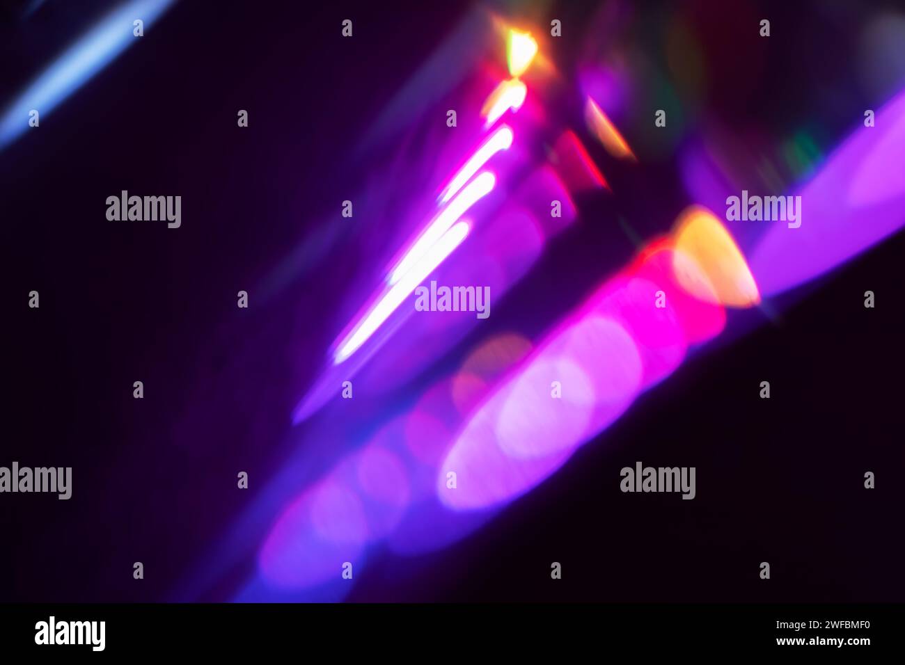 Blur neon light. Lens flare overlay. Bokeh fluorescent flash gleam ...