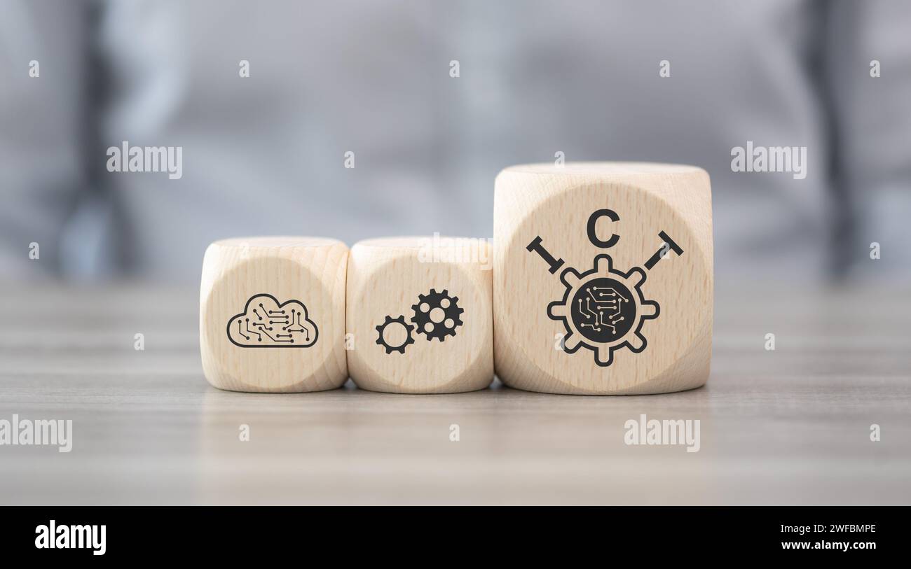 Wooden blocks with symbol of ict concept Stock Photo - Alamy
