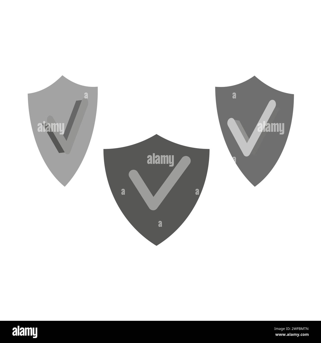 Set of green shield with white checkmark, symbolizing security, protection, and verification ...