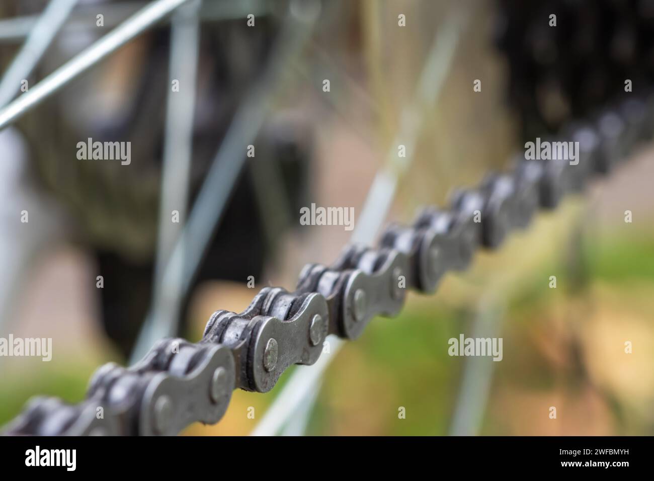 Bicycle Chain close up. Chain of mountain bike Stock Photo - Alamy