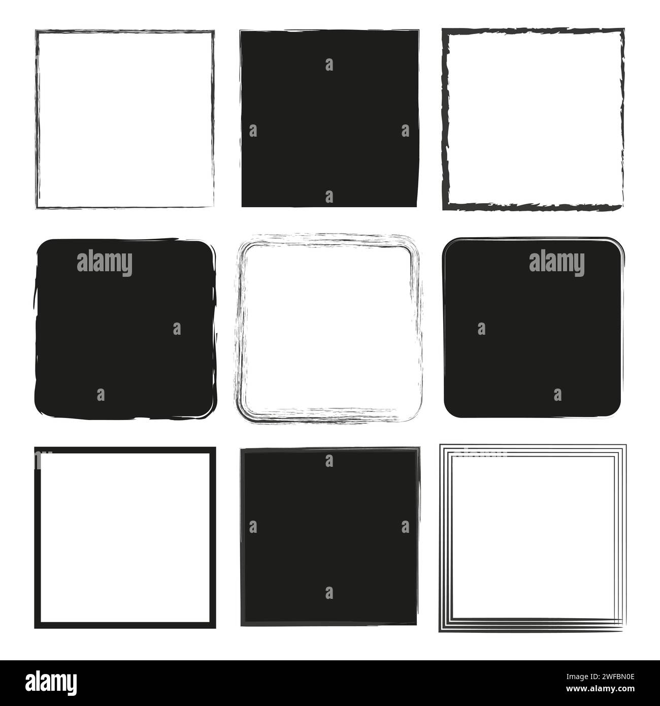 Rectangular frame. Grunge ink square. Creative backgrounds for tags, labels, cards. Brush ...