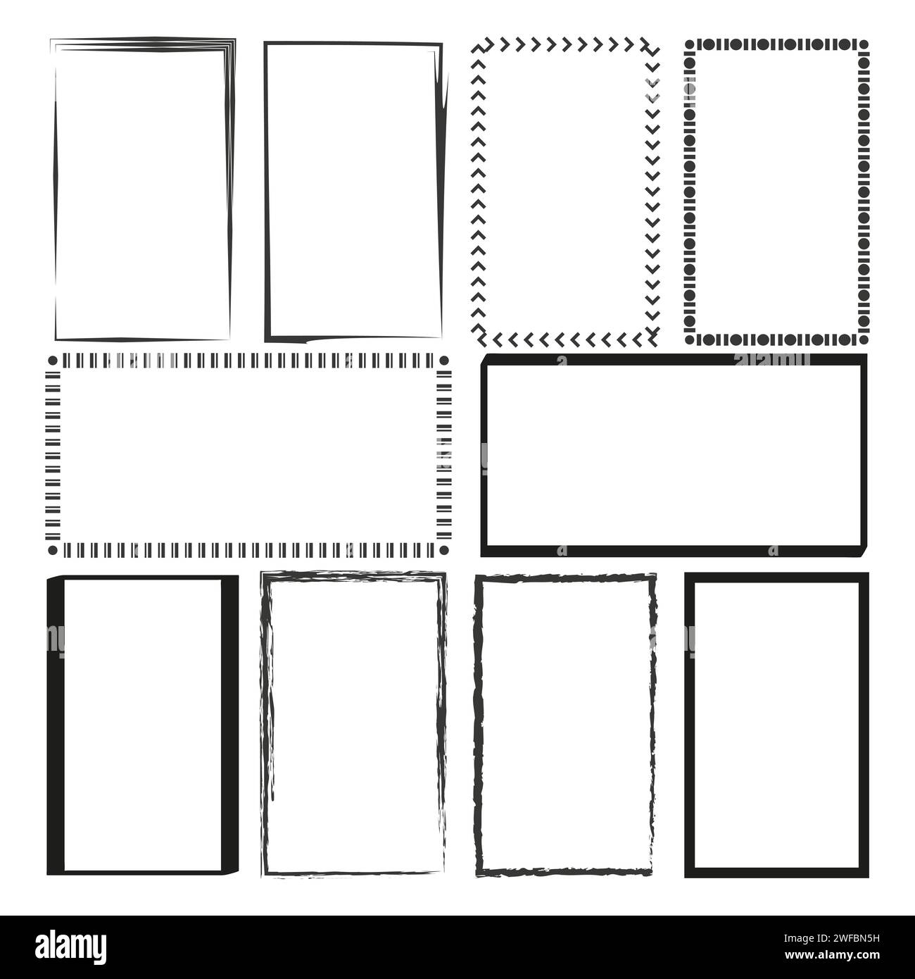 Rectangular frame. Grunge ink square. Creative backgrounds for tags, labels, cards. Brush ...
