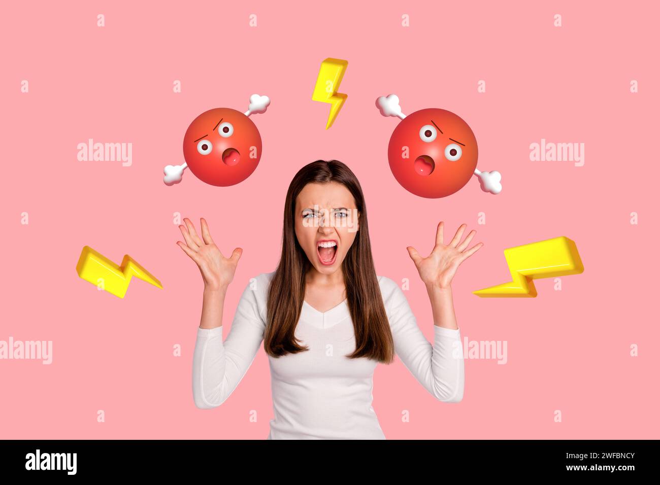 3d pinup pop sketch image of angry furious lady screaming felling pms ...