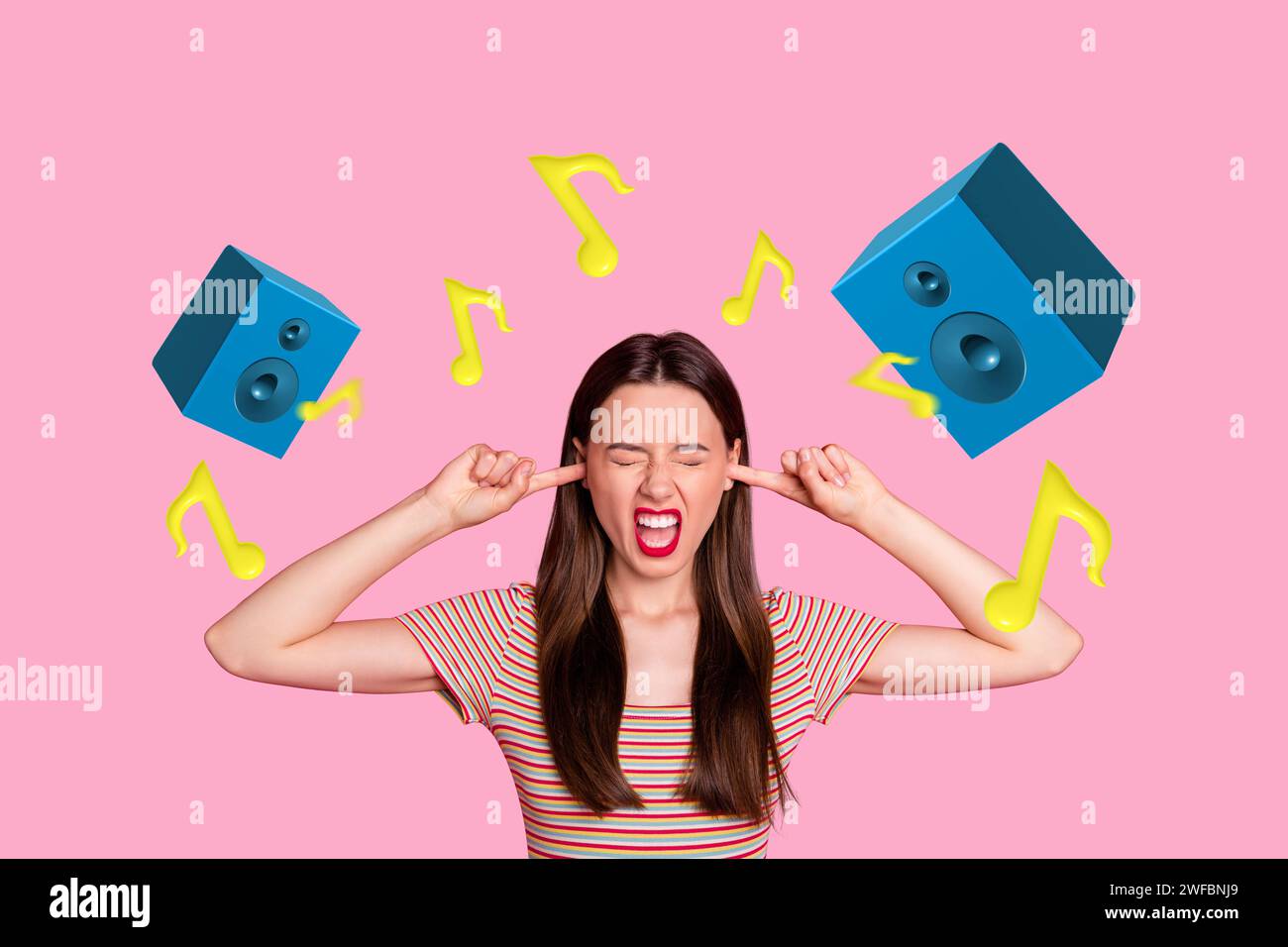 Retro creative artwork template collage of angry lady avoiding listen ...