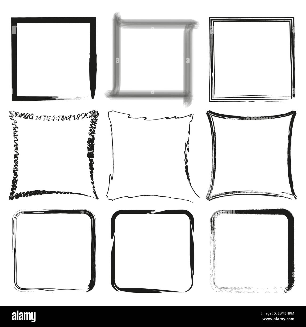 Rectangular frame. Grunge ink square. Creative backgrounds for tags, labels, cards. Brush ...