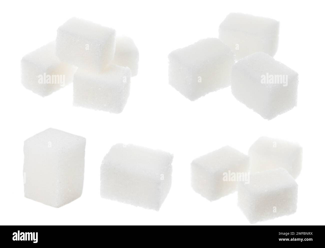 Collection of white sugar cubes, isolated on white background Stock ...