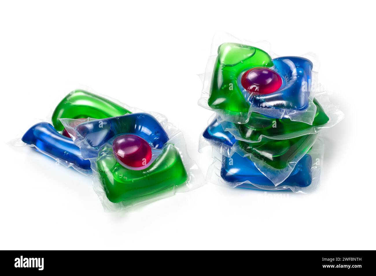 Liquid powder in gel capsule for washing multicolor isolated on the ...