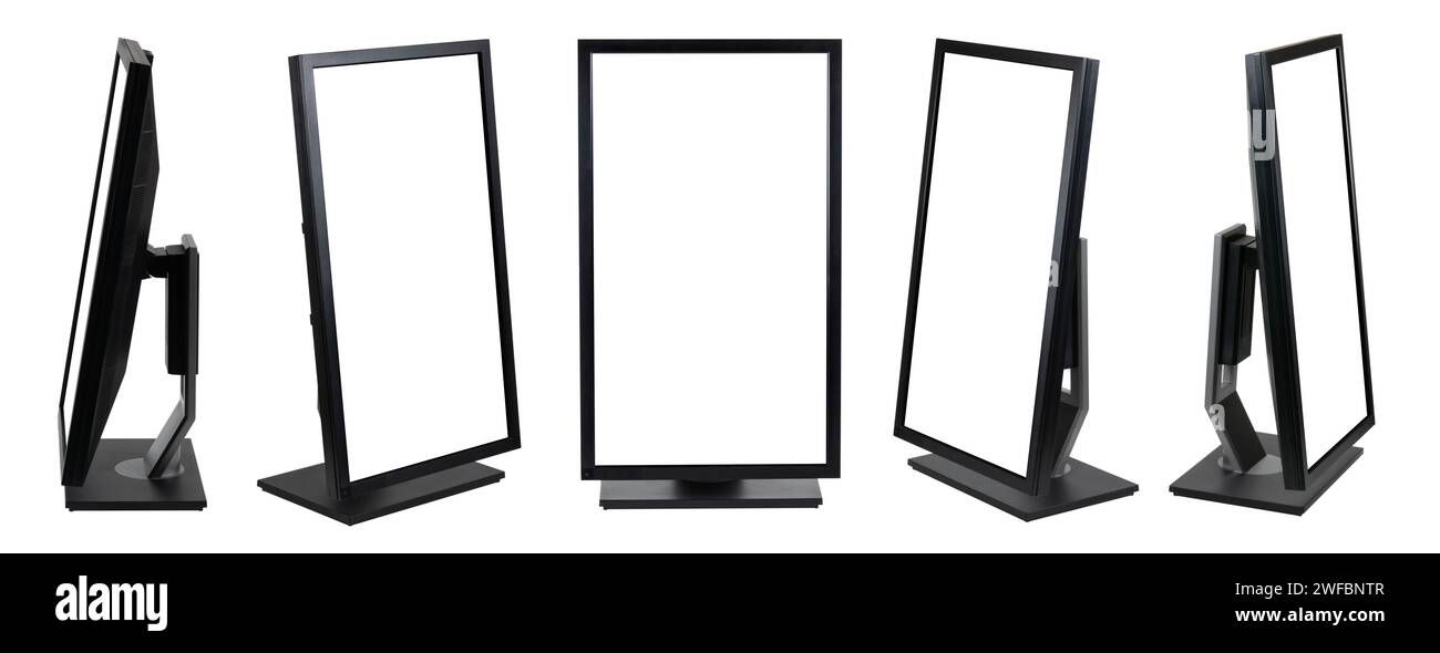 collection of vertical computer monitor with empty screen isolated on ...