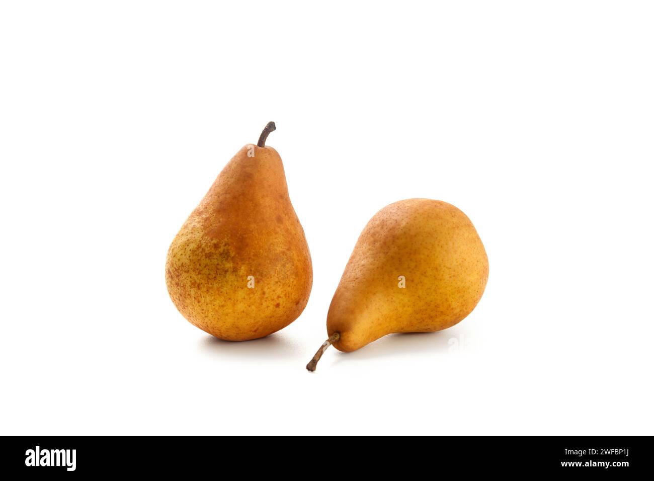 Two ripe juicy pear fruits with soft shadow isolated on white ...