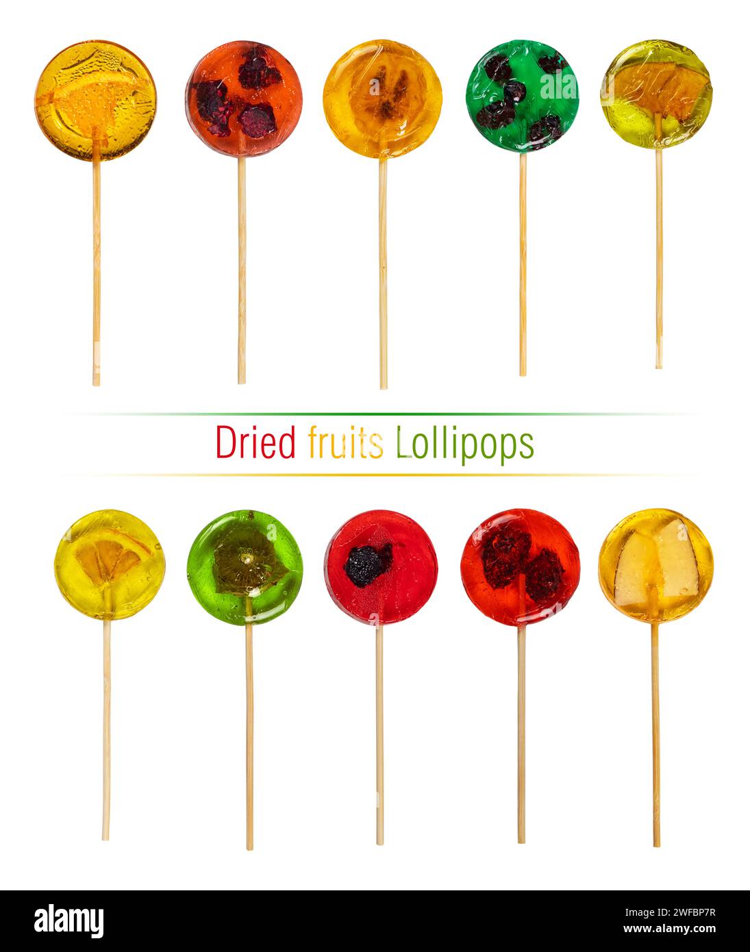 Lollipops with dry fruits inside on a white background. Healthy sweetness, benefits of natural ...