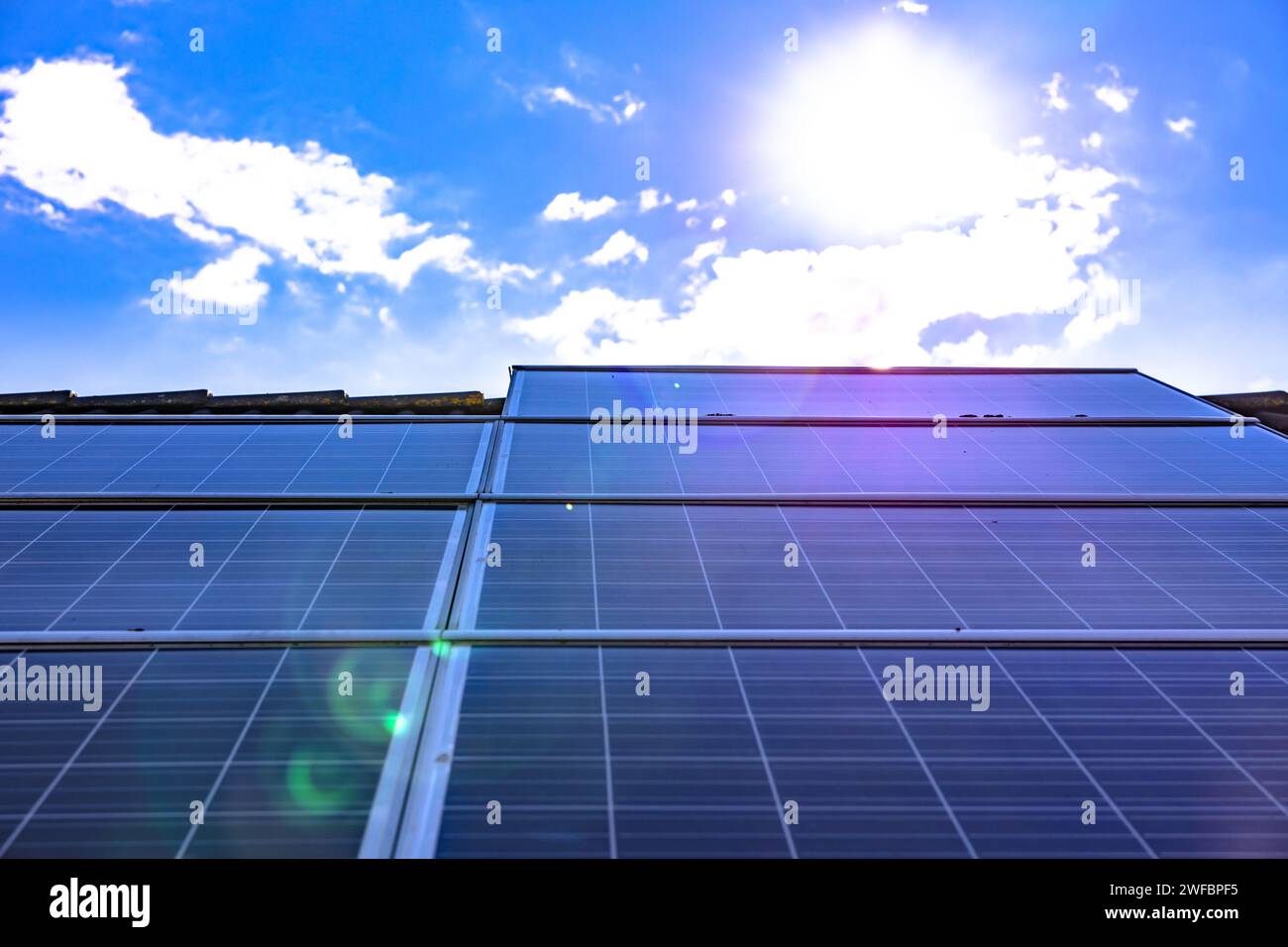 Intense solar radiation on solar panels of a solar system on a private ...