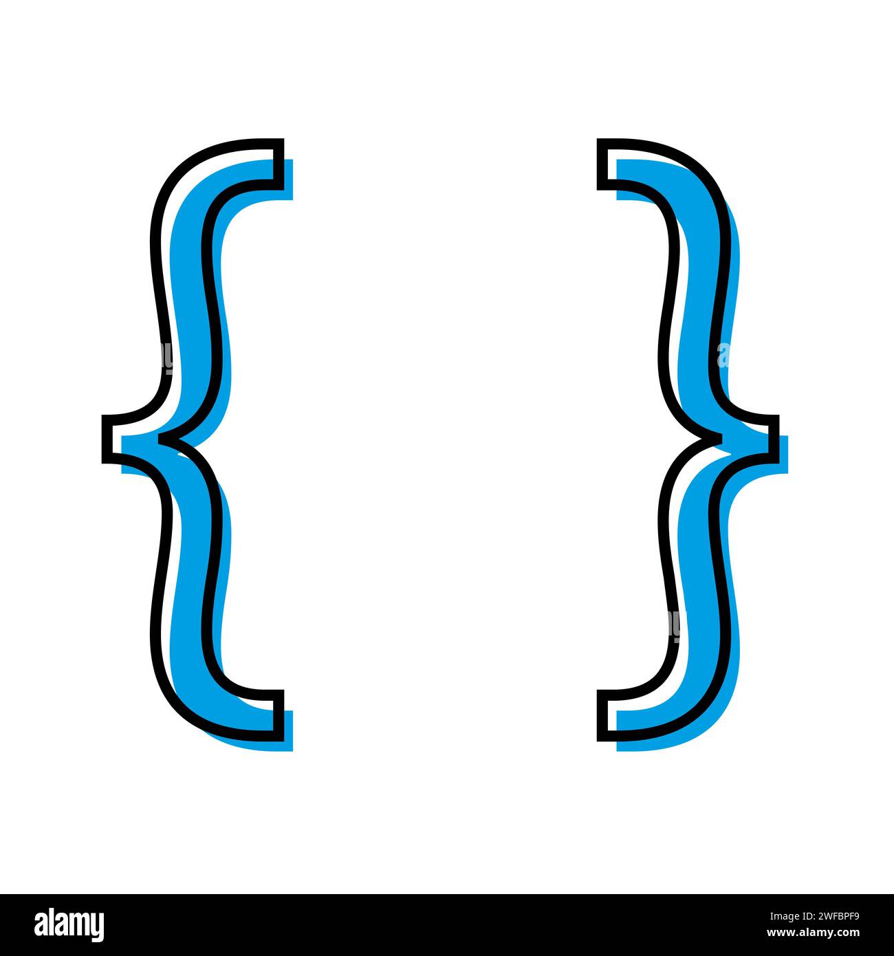 Curly brackets icon. Blue elements. Freehand art design. Math symbol. Flat style. Vector ...