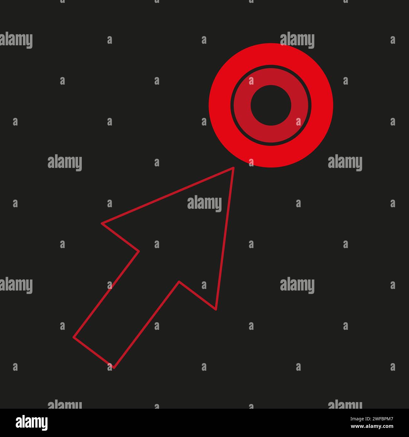 Going to target arrow. Red elements on black background. Business graph ...