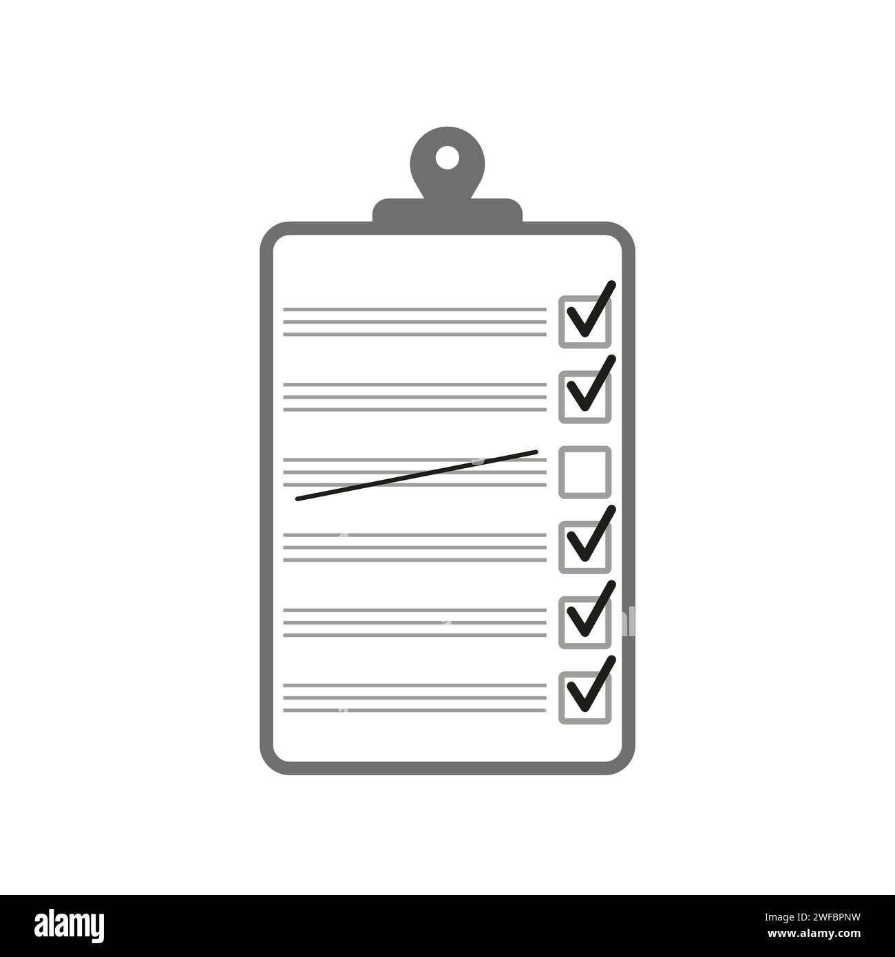 Flat checklist icon. Document symbol. A checklist with a crossed out ...