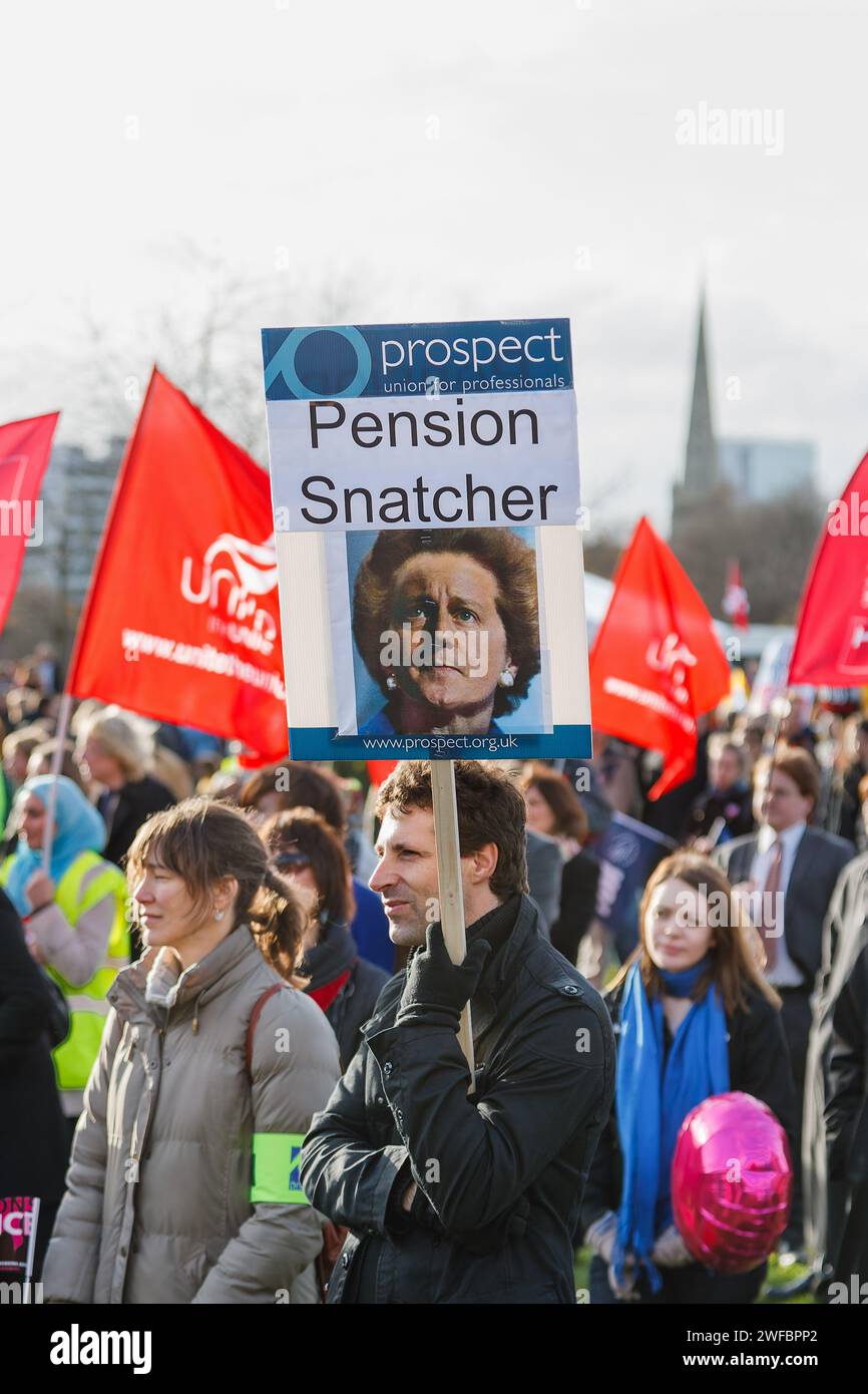 Protester with placard is pictured at a Public Sector workers strike ...