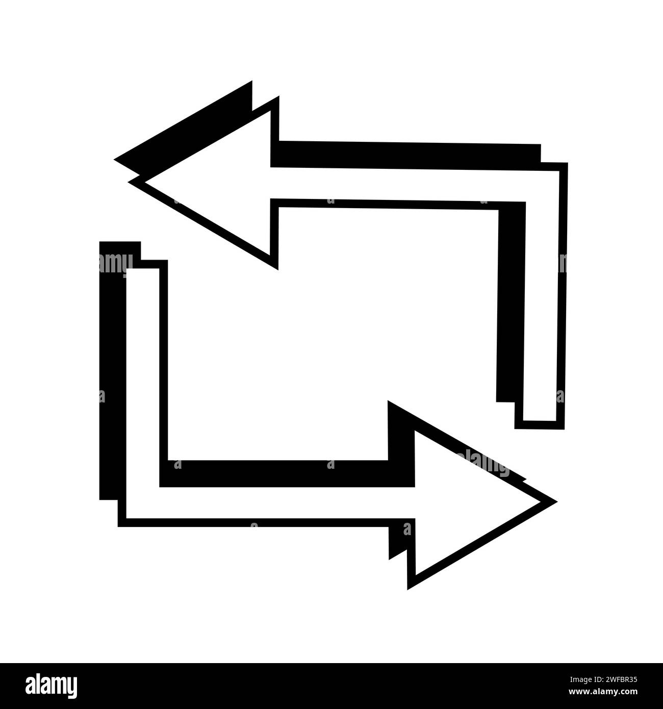 Double corner arrows icon. Black shadow. White sign. Hand art. Business background. Vector ...
