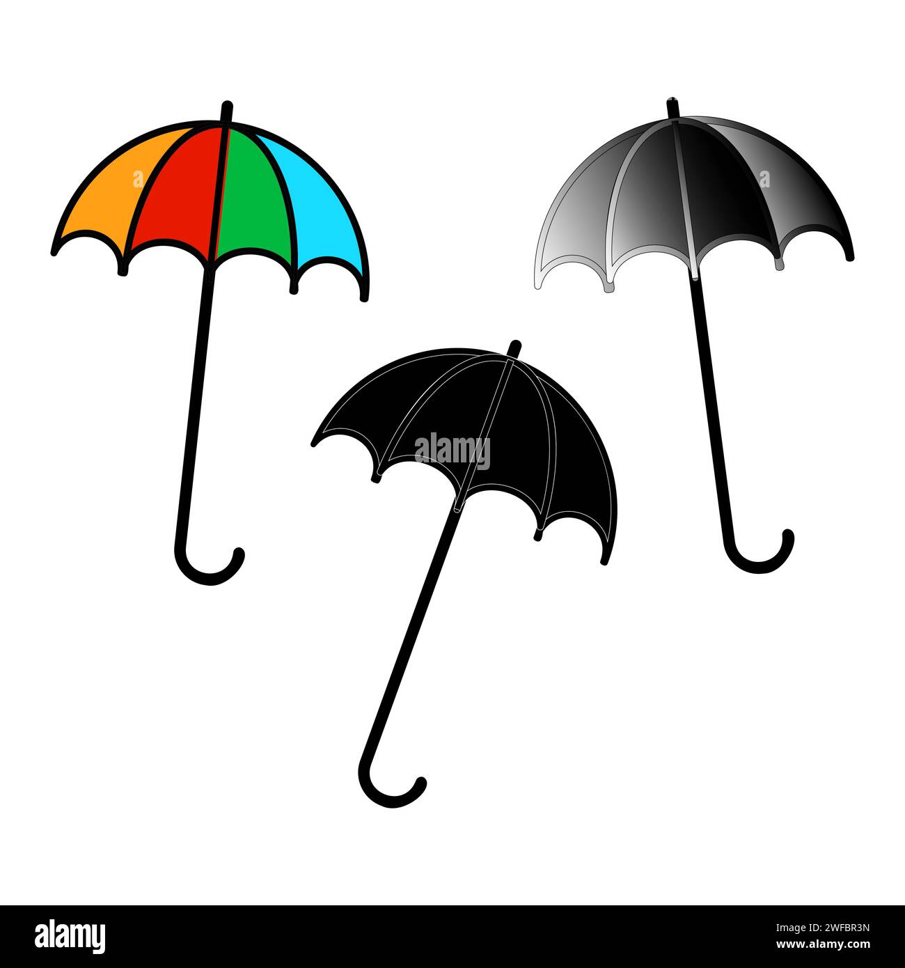Umbrellas On White Background Autumn Weather Vector Illustration