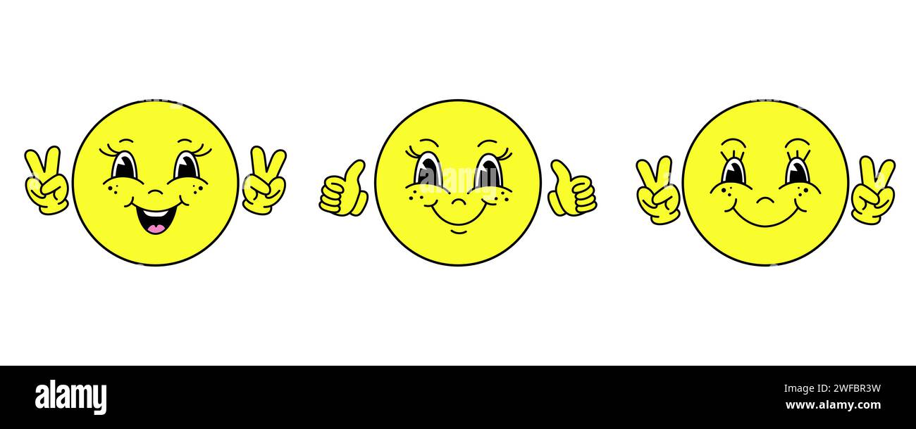 Set of i emoticons in cartoon style on white baclground Stock Vector ...