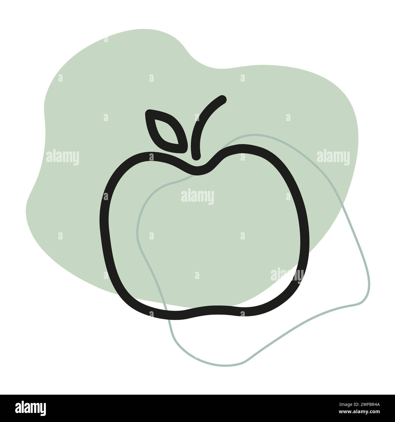 Line art apple line colored spot. Sweet food. Plant leaf sign. Vector ...