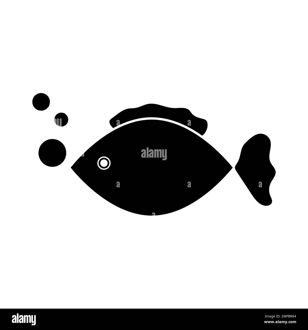 Fish icon. Black silhouette. Bubbles sign. Sea animal. Nature ... Fish icon. Black silhouette. Bubbles sign. Sea animal. Nature ...